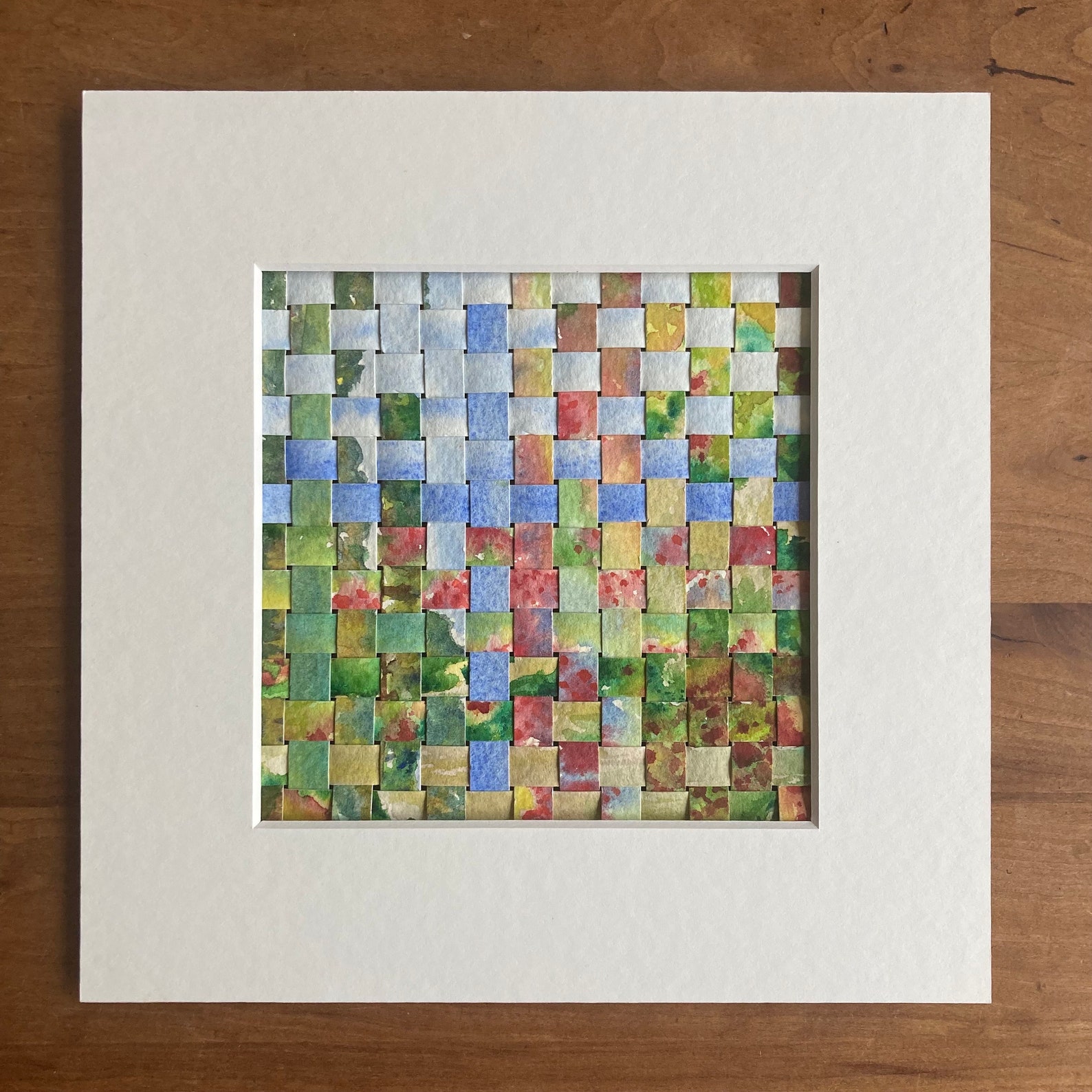 Paper Weaving Wall Hanging Art, Mounted Paper Quilt, Modern Watercolor ...