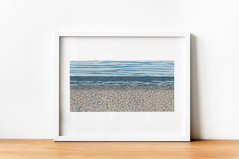 Original Print, Linocut Print, Sea Linocut, Beach Landscape, Abstract ...