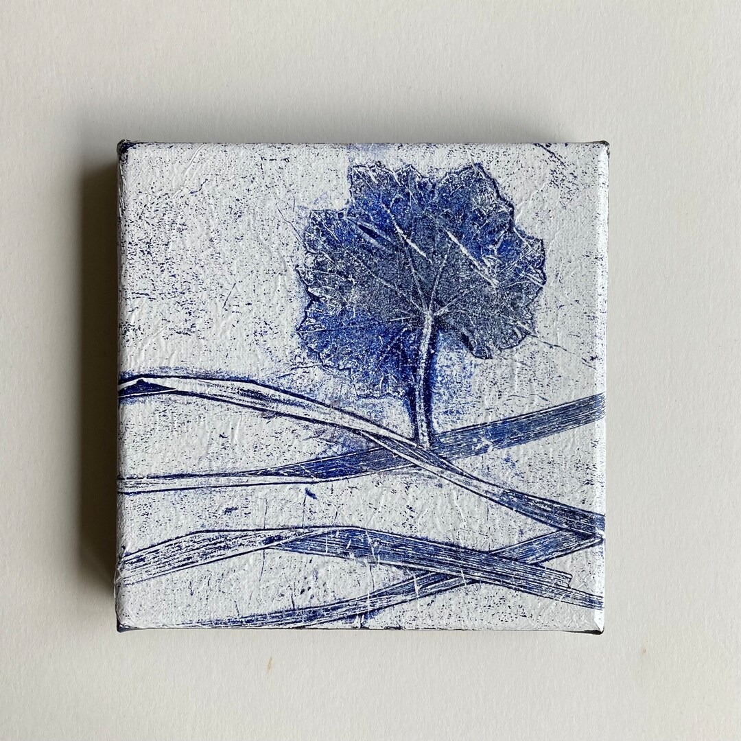 Monotype Art on Canvas, Botanical Print, Colorful Art, Small Home Decor ...