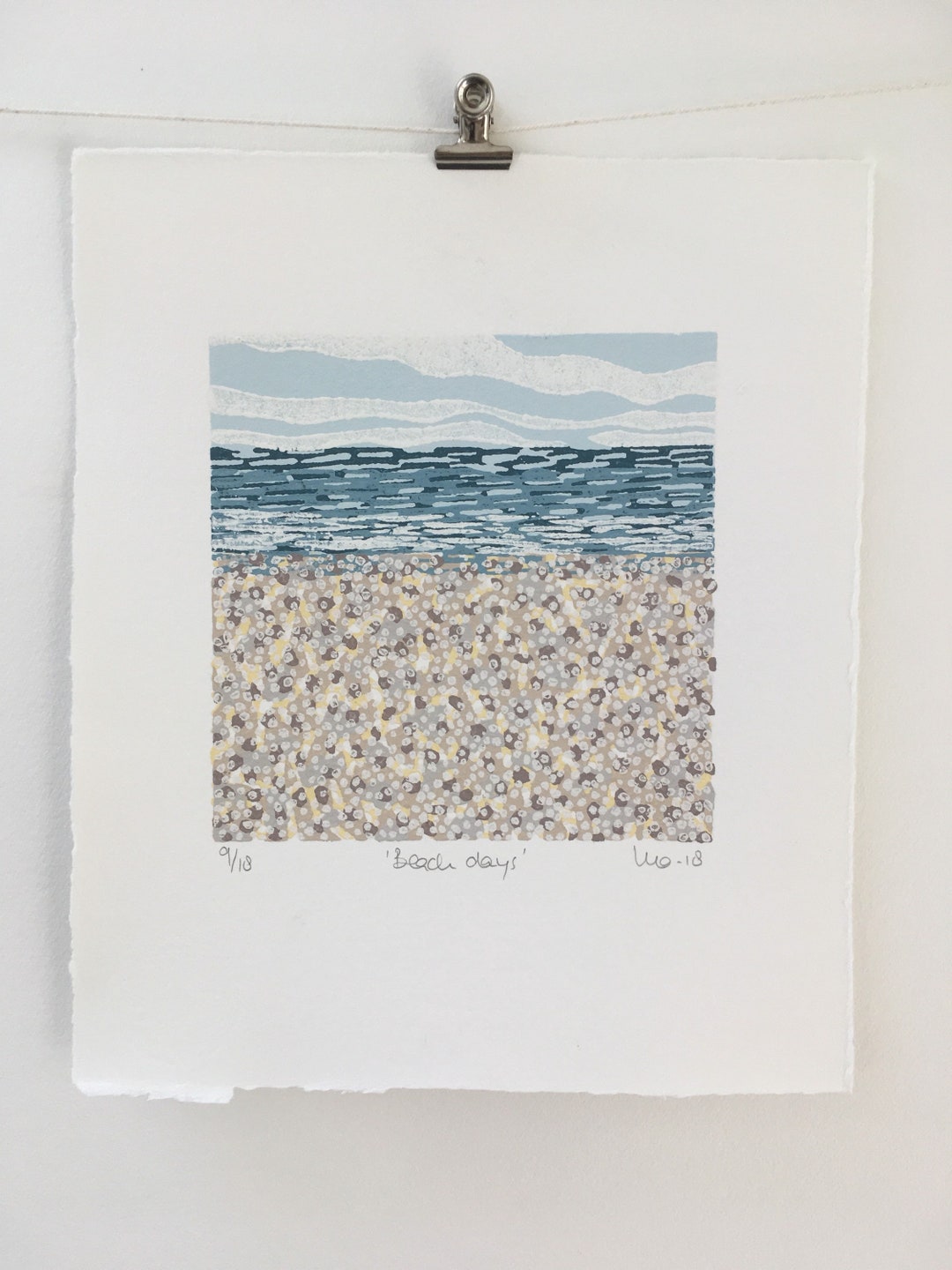 Original Print, Linocut Print, Sea Linocut, Beach Landscape, Abstract ...