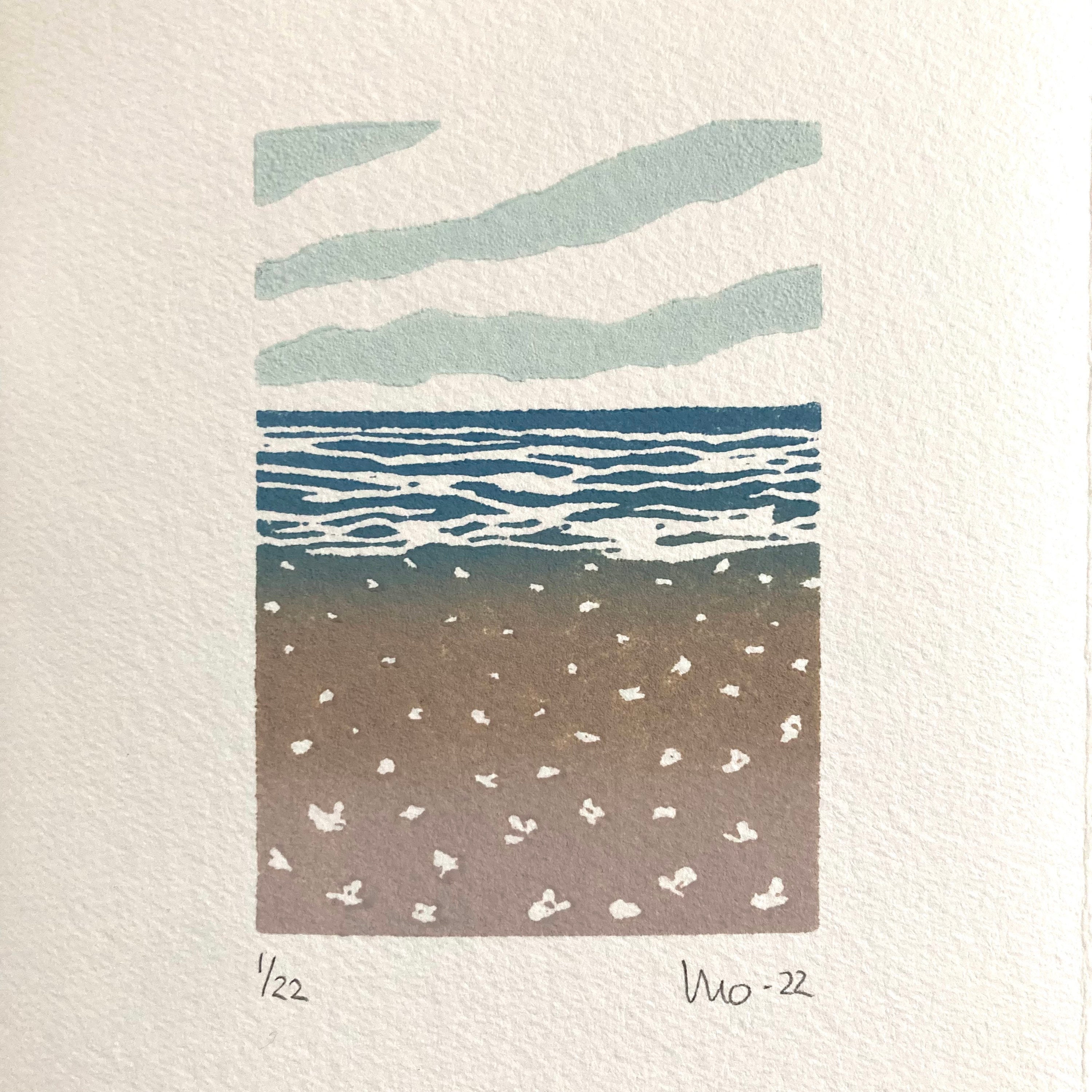 Small Original Linocut, Sea Landscape, Beach Print, Lino Print ...