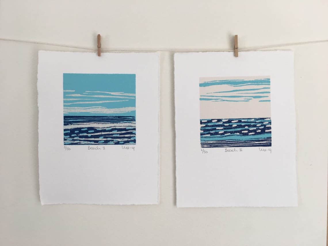 Original Linocut Abstract Minimalist Print Lino Print Beach - Etsy