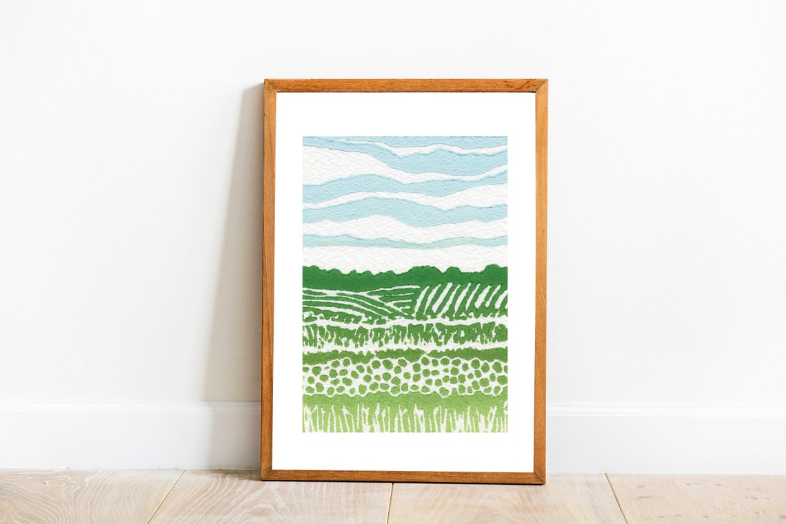 Small Linocut Green Landscape Abstract Original Lino Print - Etsy