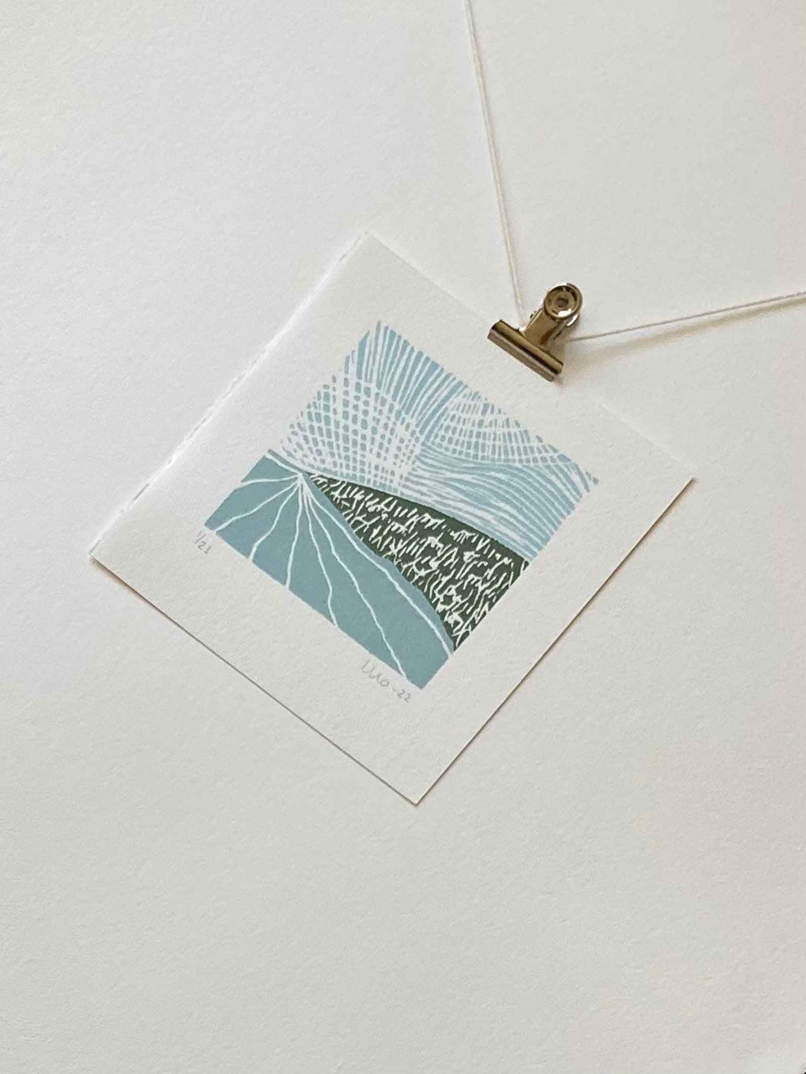Small Linocut Landscape, Abstract Nature Lino, Blue Art Print, Block ...
