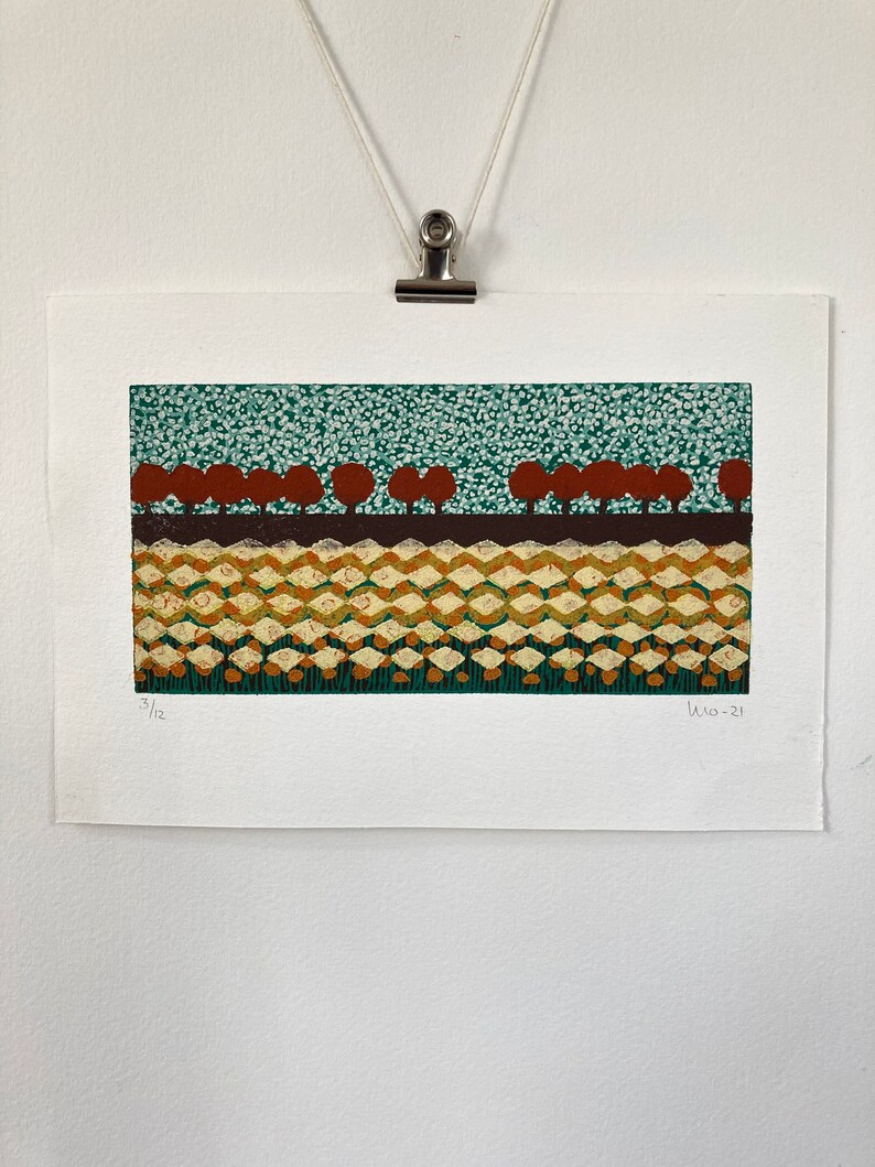 Original Print, Linocut Print, Sea Linocut, Beach Landscape, Abstract ...