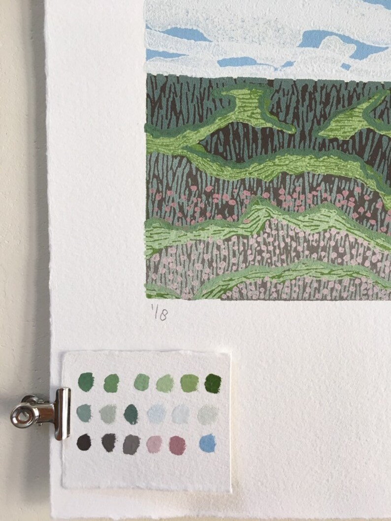 Linocut Art Print Modern Linocut Abstract Landscape | Etsy