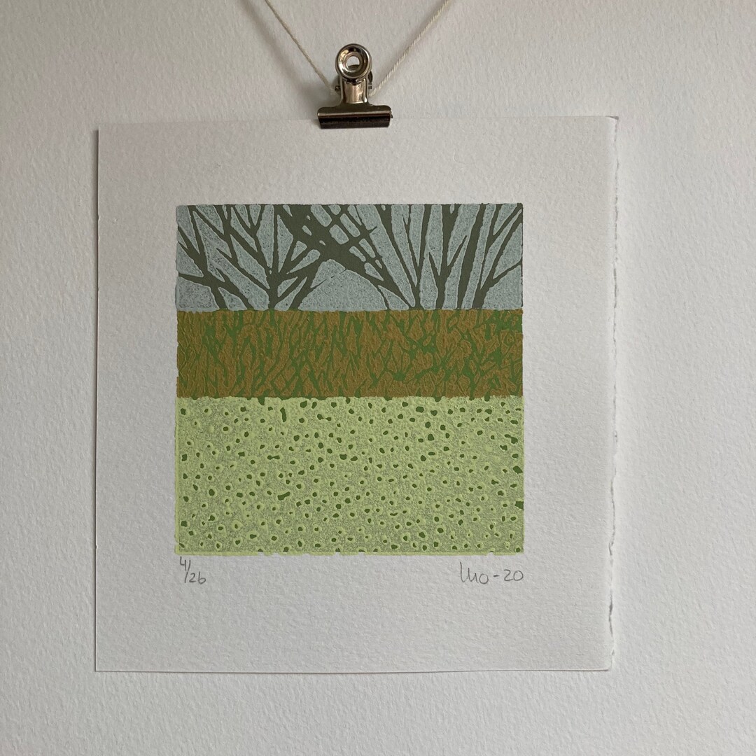 Small Linocut Landscape, Abstract Original Lino Print, Tree Art Print ...