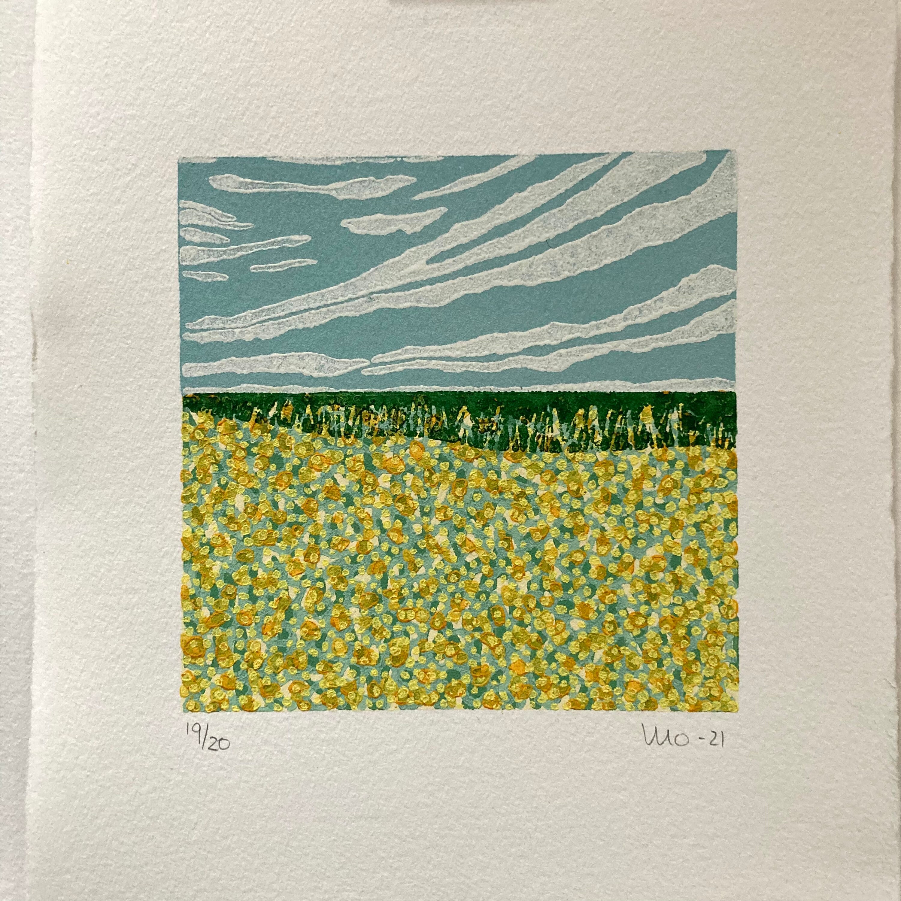 Linocut Flower Field Original Landscape Abstract Art Block | Etsy