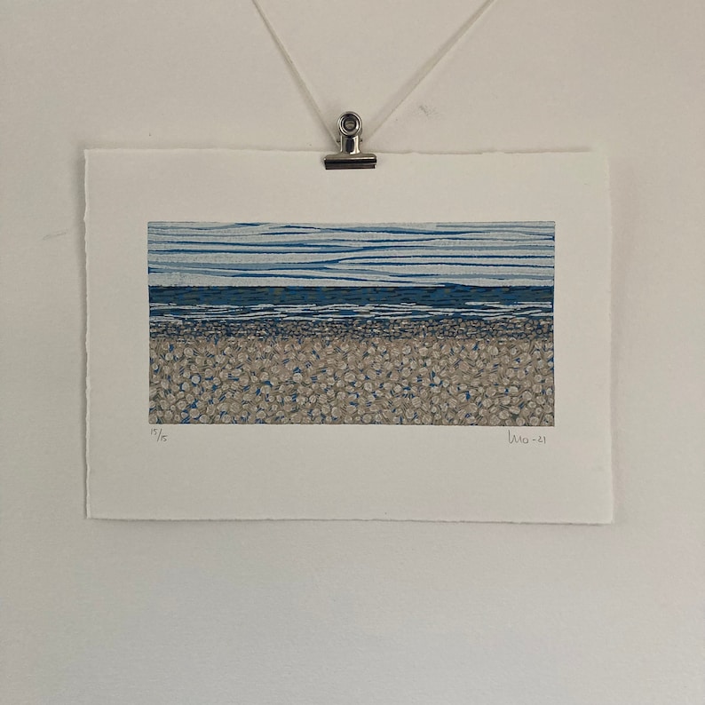 Original Print, Linocut Print, Sea Linocut, Beach Landscape, Abstract ...