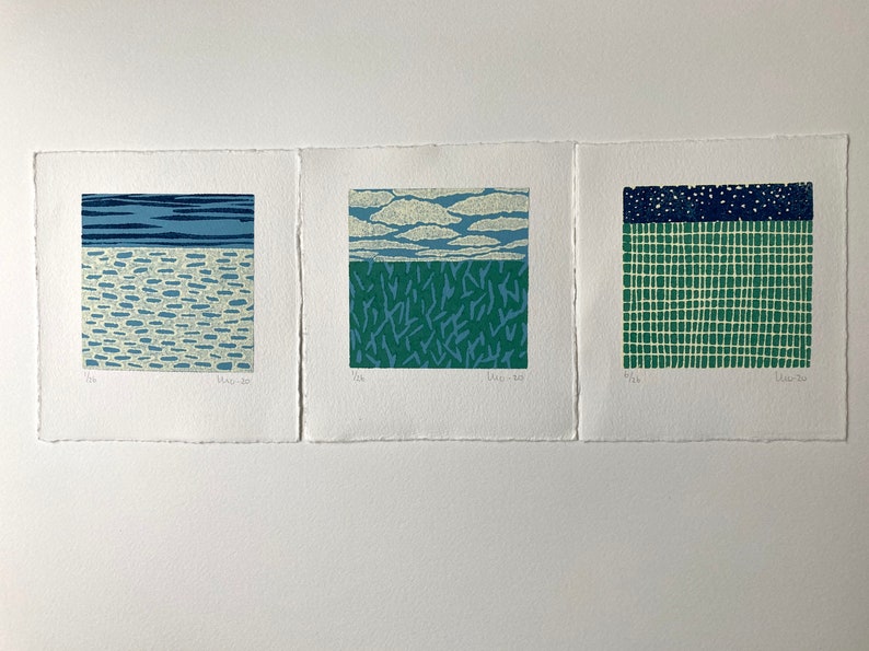 Small Linocut Landscape, Abstract Nature Lino, Green Art Print, Block ...