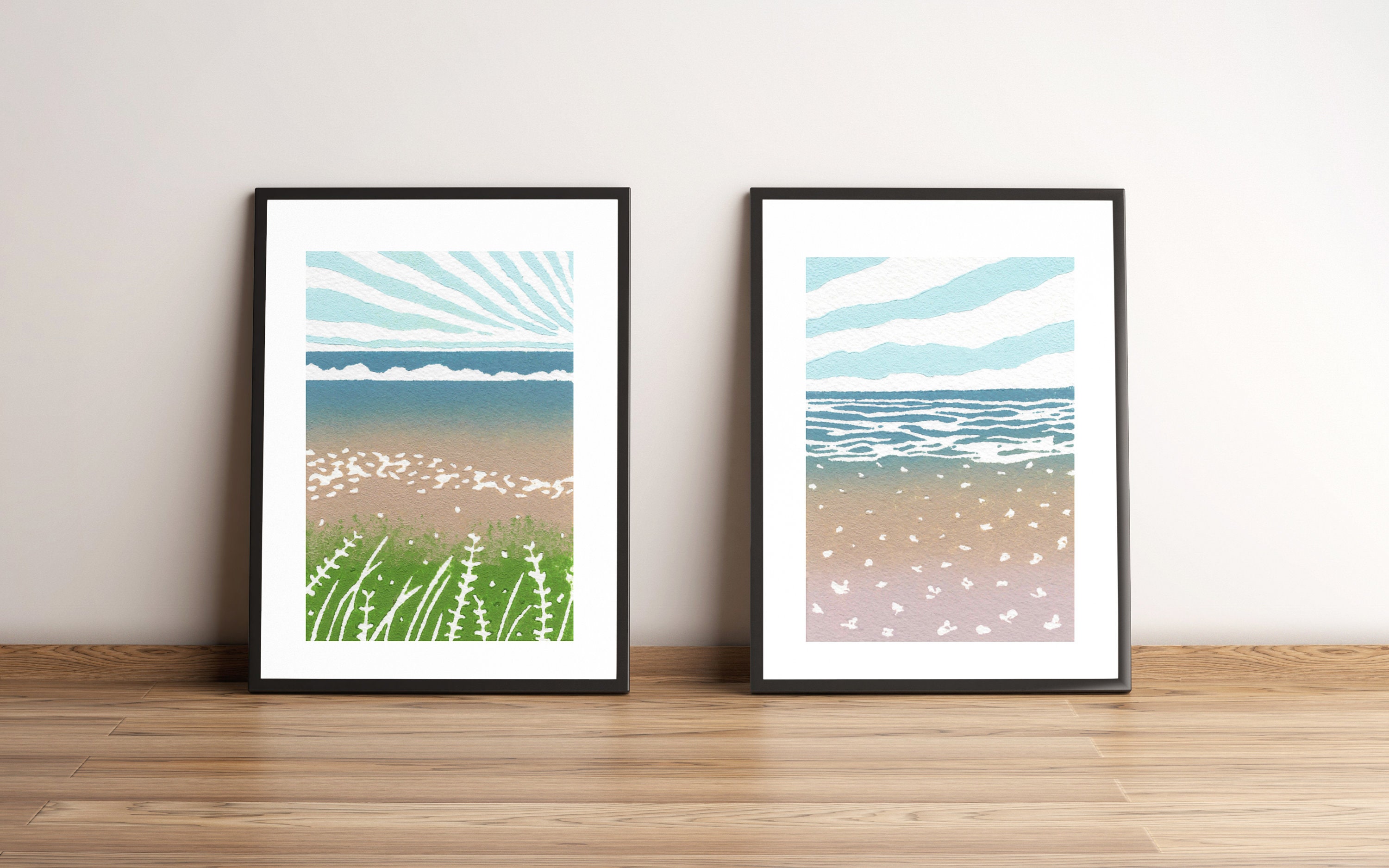 Small Original Linocut, Sea Landscape, Beach Print, Lino Print ...
