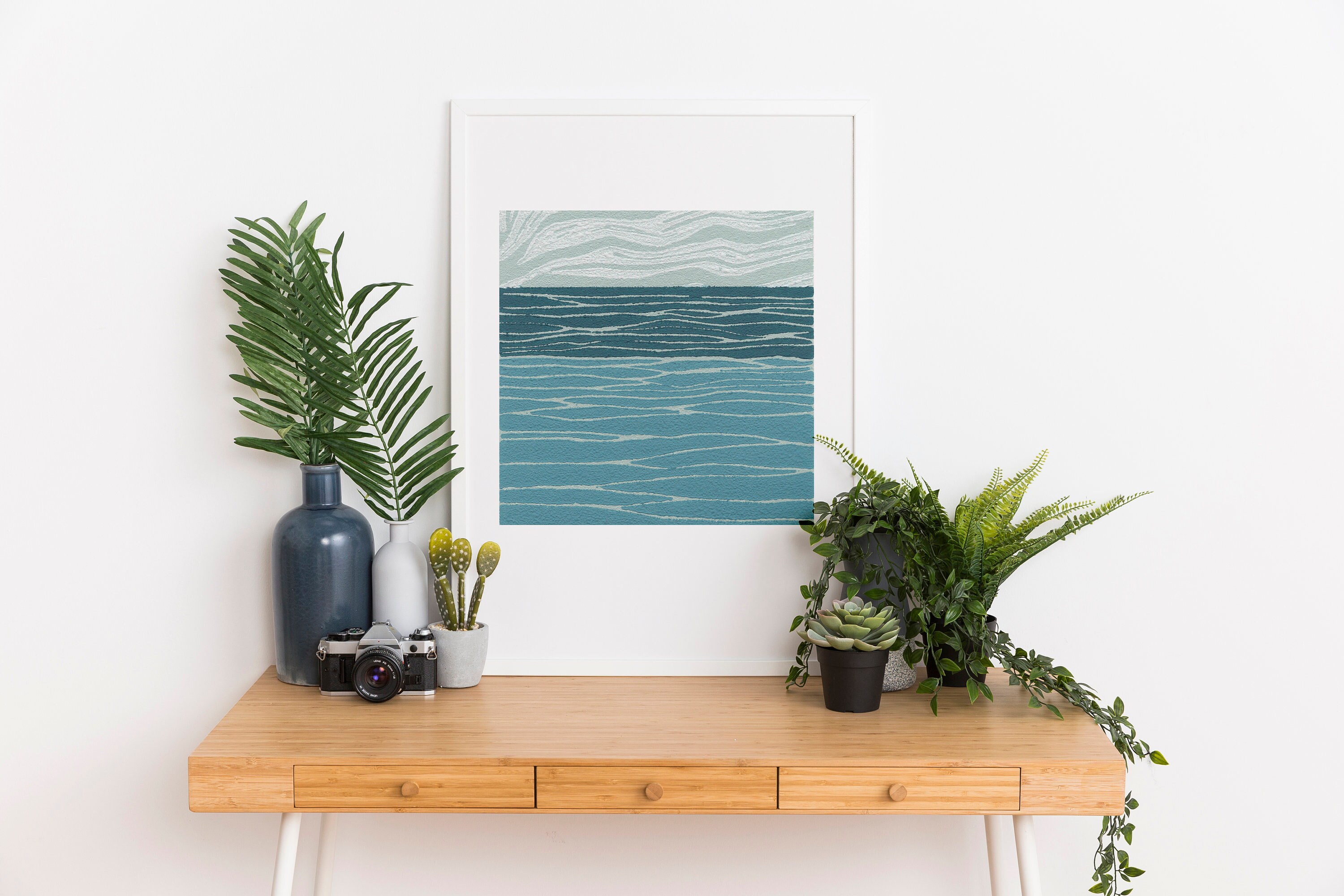 Sea Linocut Print, Blue Small Art, Original Abstract Lino Print ...