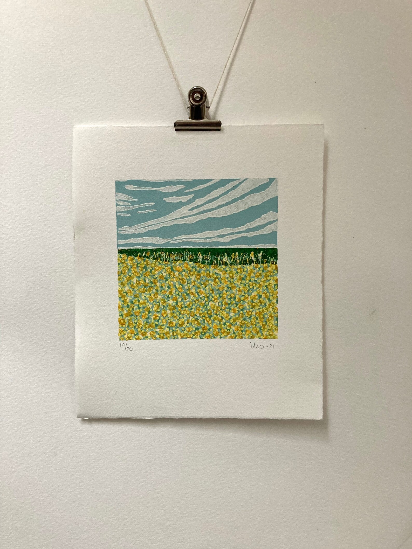 Linocut Flower Field, Original Landscape, Abstract Art, Block Print ...