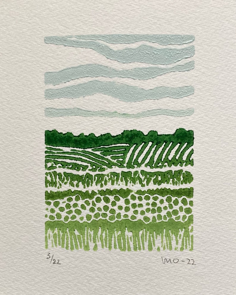 Small Linocut Green Landscape Abstract Original Lino Print - Etsy