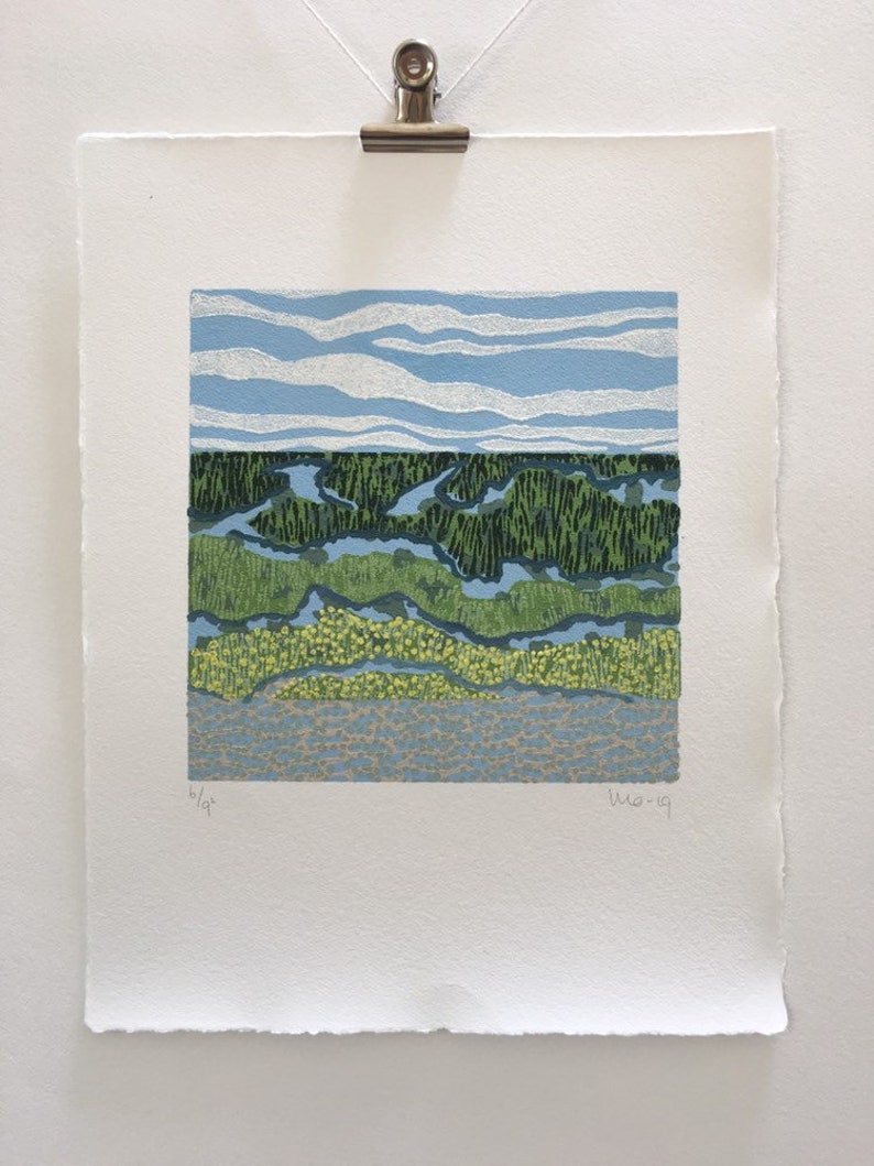 Linocut Landscape Abstract Linocut Nature Lino Green Art - Etsy