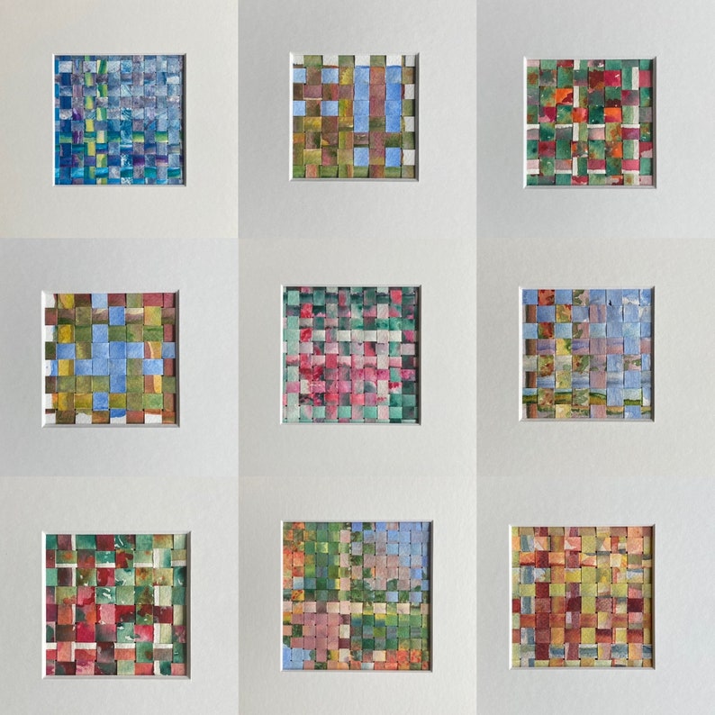 Paper Weaving Wall Hanging Art, Mounted Paper Quilt, Modern Watercolor ...
