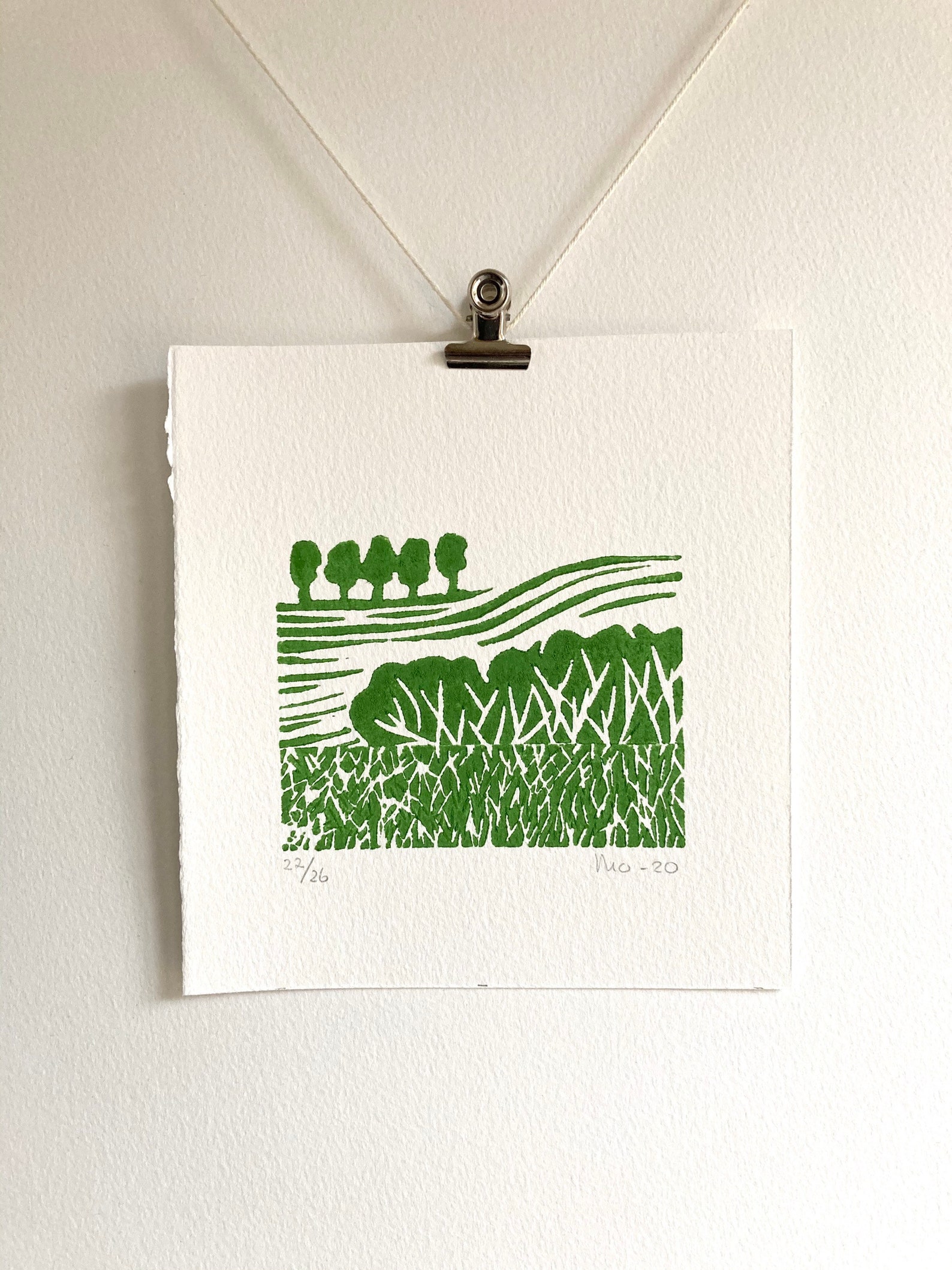 Small Linocut, Green Landscape, Abstract Original Lino Print, Tree Art ...