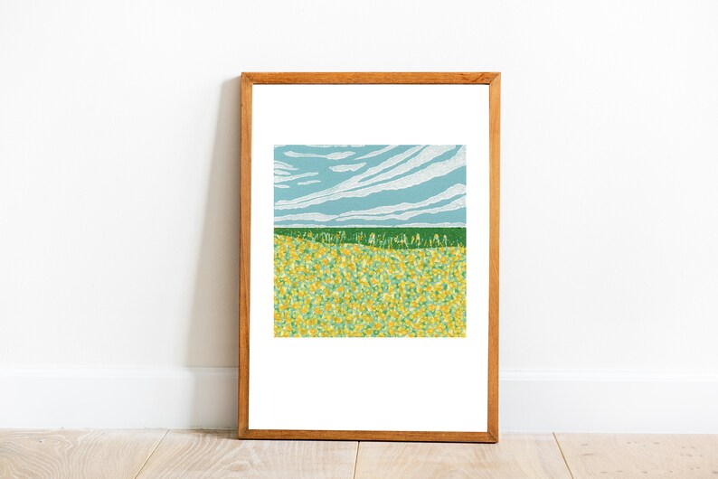 Linocut Flower Field Original Landscape Abstract Art Block - Etsy