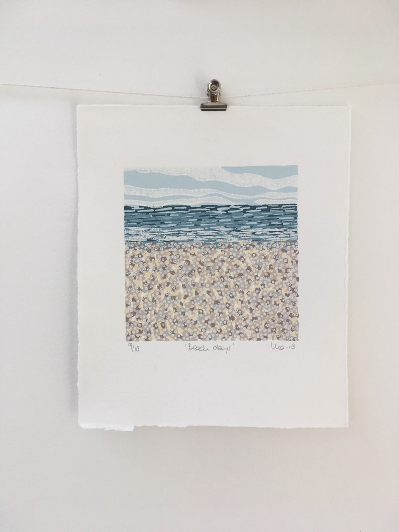 Original Print, Linocut Print, Sea Linocut, Beach Landscape, Abstract ...