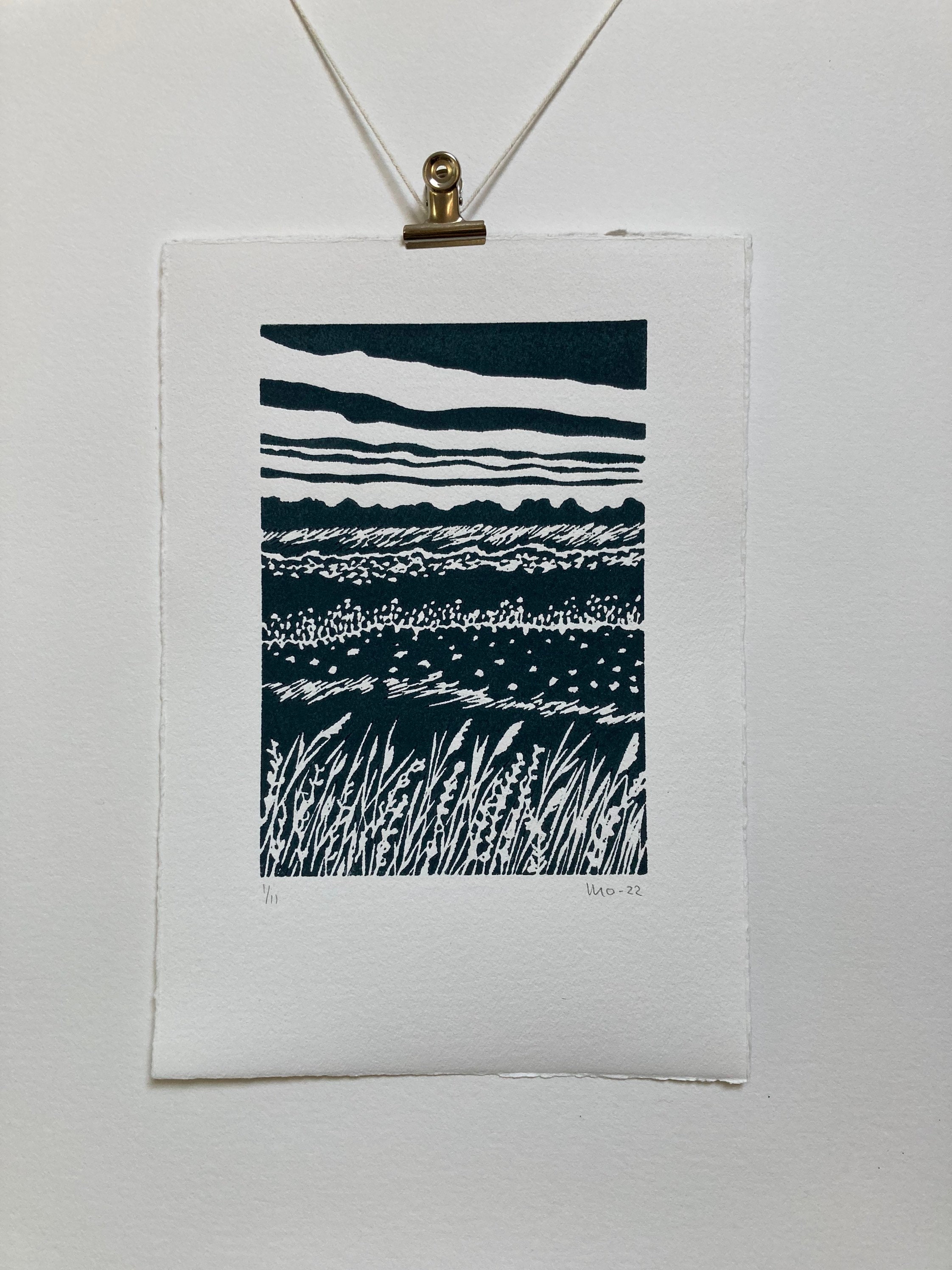 Original Linocut, Block Print, Blue Lino Print, Art Gift, Minimalist ...