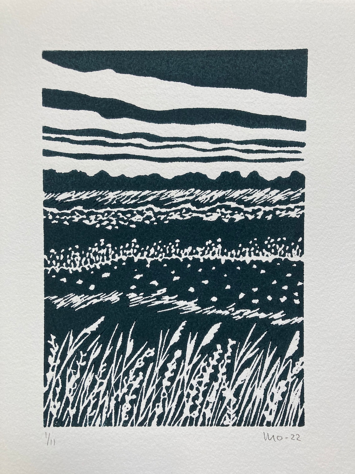 Original Linocut Block Print Blue Lino Print Art Gift - Etsy