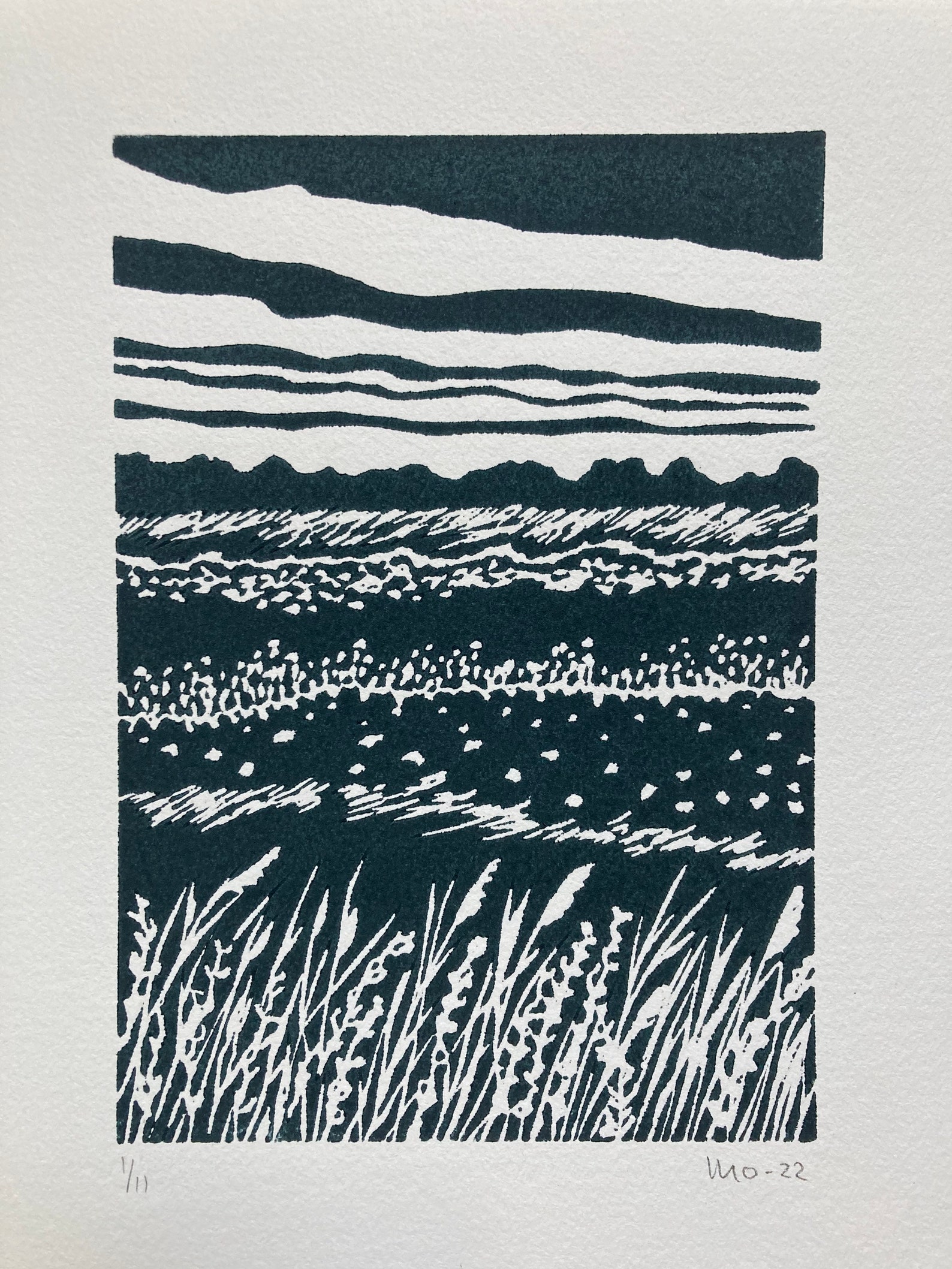 Original Linocut, Block Print, Blue Lino Print, Art Gift, Minimalist ...