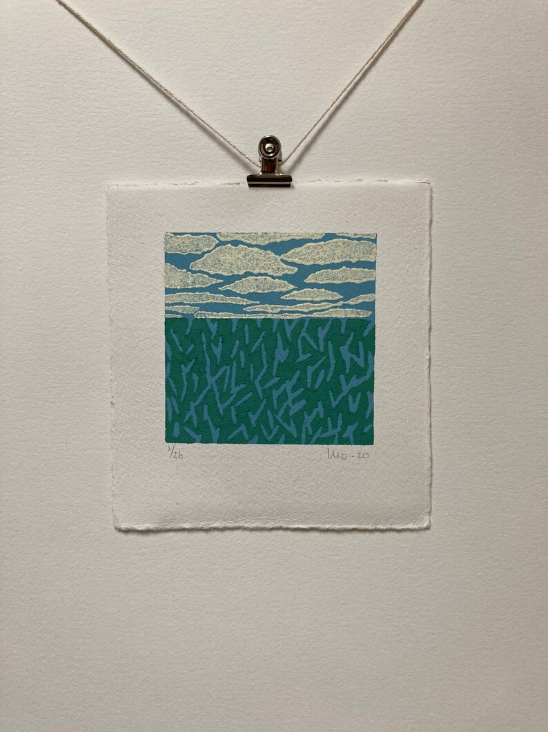 Small Linocut Landscape, Abstract Nature Lino, Green Art Print, Block ...