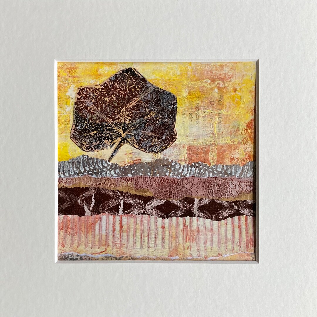 Collage Mixed Media Landscape, Original Small Trees Painting, Home ...