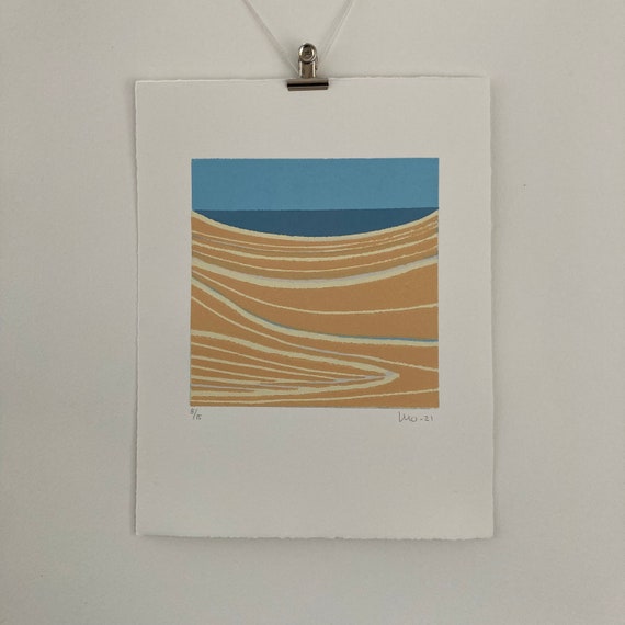 Linocut Landscape Abstract Art Print Original Linocut Blue - Etsy