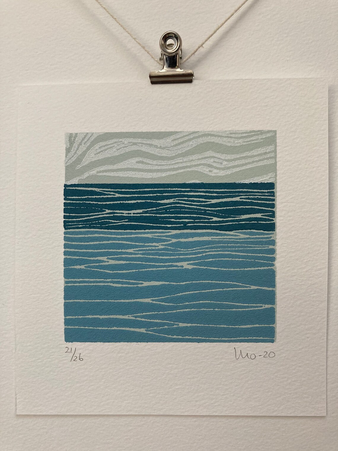 Sea Linocut Print Blue Small Art Original Abstract Lino - Etsy