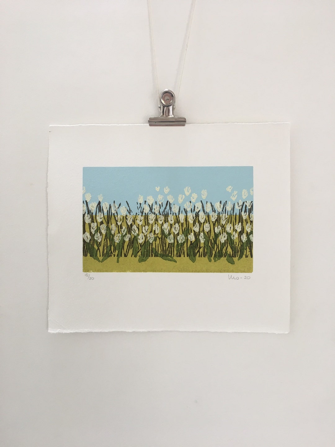 Linocut Flowers, Flower Art, Original Artwork, Handcolored Linocut ...
