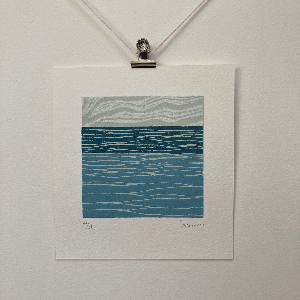 Sea Linocut Print Blue Small Art Original Abstract Lino - Etsy