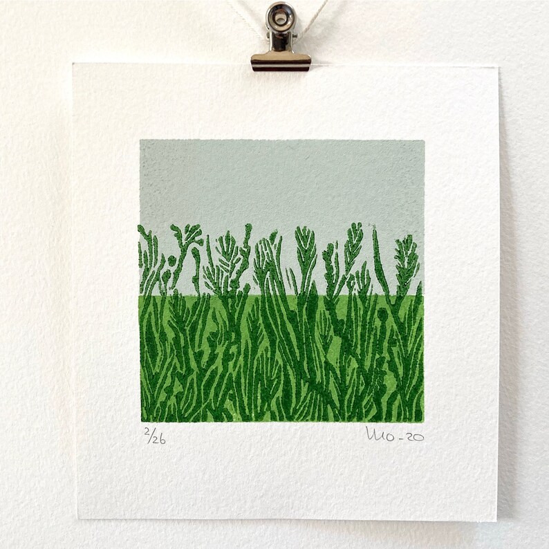 Flower Field Linocut Small Abstract Landscape Original Lino - Etsy