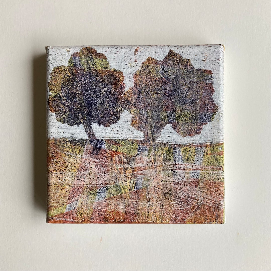 Botanical Art, Acrylic Painting on Canvas, Monotype Landscape, Tree Art ...