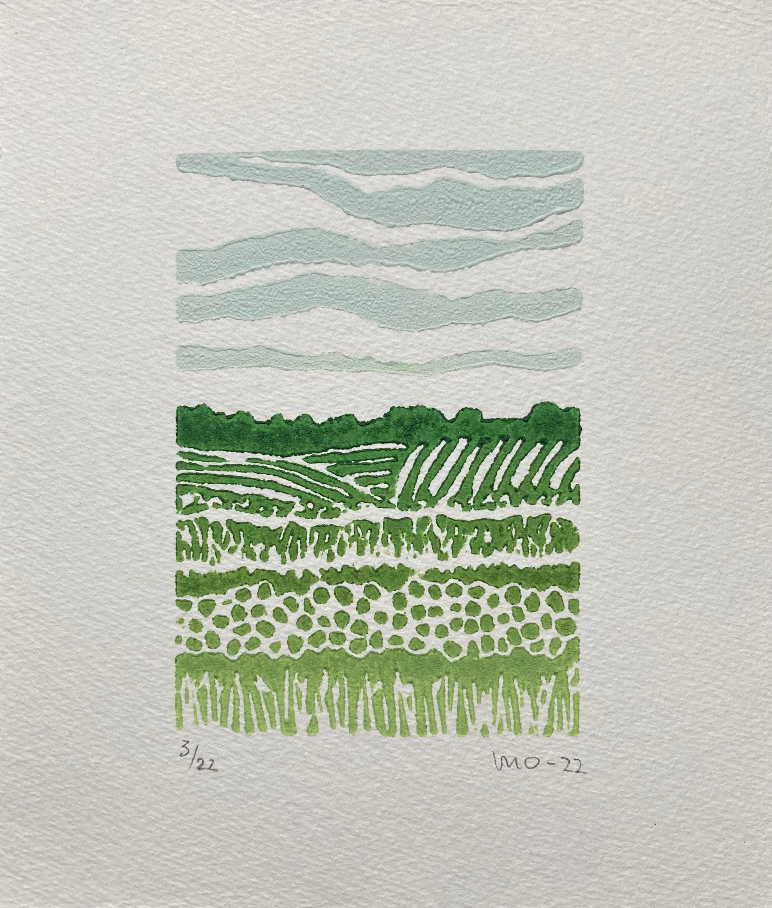 Small Linocut, Green Landscape, Abstract Original Lino Print, Tree Art ...