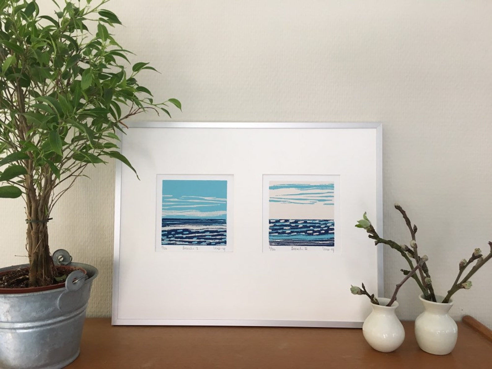 Original Linocut, Abstract Minimalist Print, Lino Print Beach Landscape ...