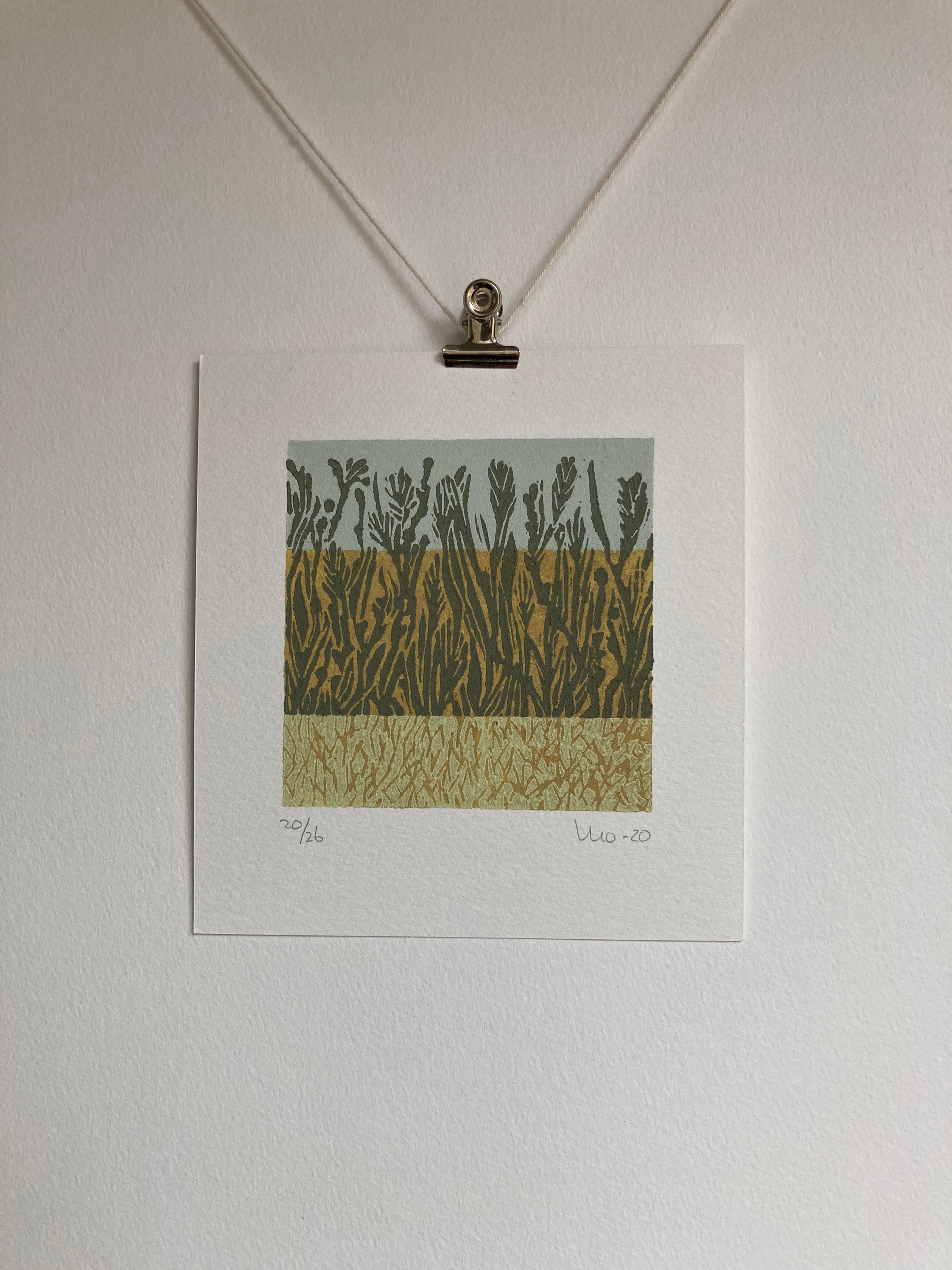 Flower Field Linocut, Small Abstract Landscape, Original Lino Print Art ...