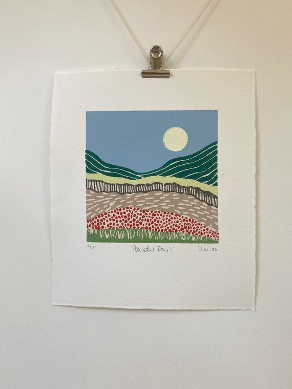 Linocut Print Minimalist Landscape Original Lino Print | Etsy