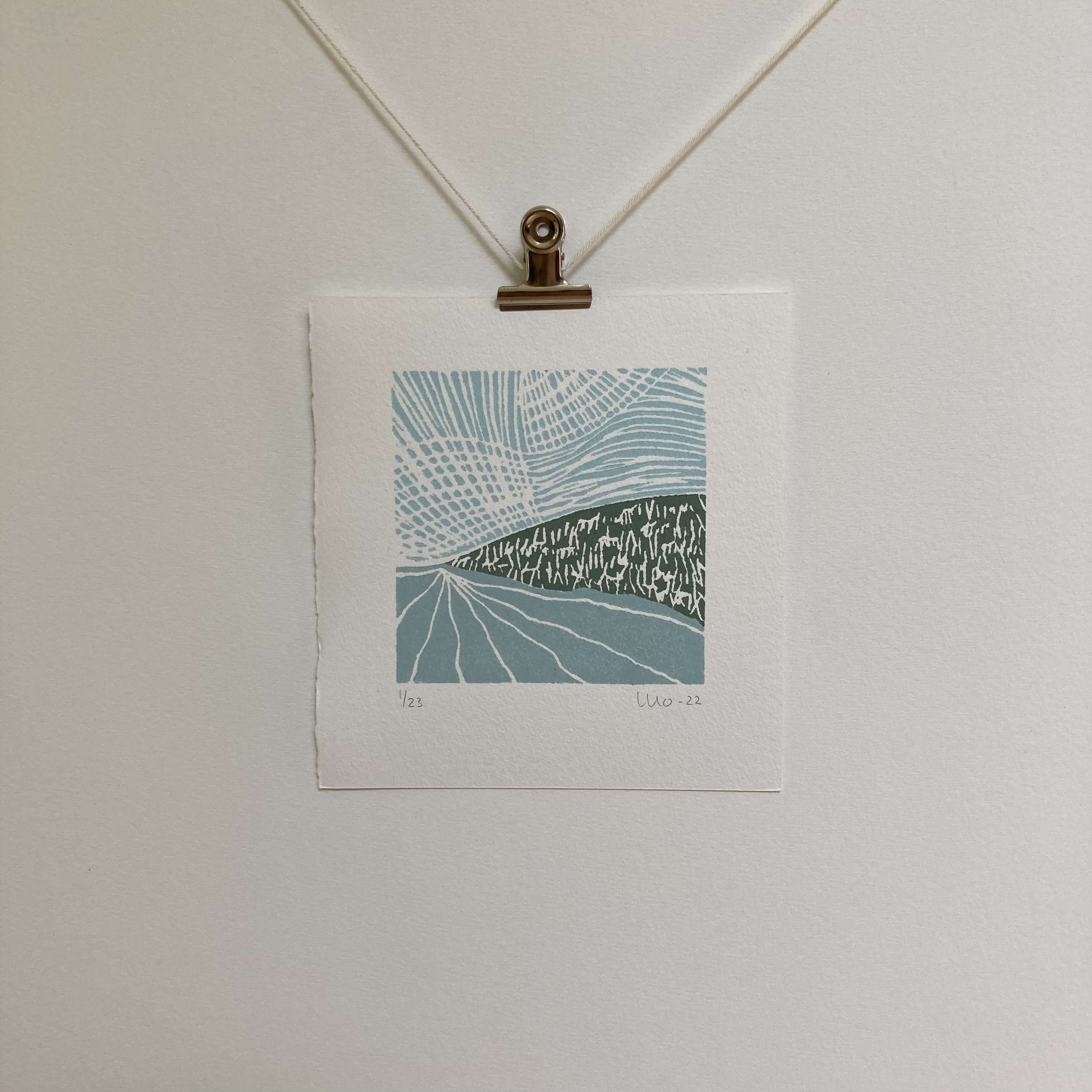 Small Linocut Landscape, Abstract Nature Lino, Blue Art Print, Block ...