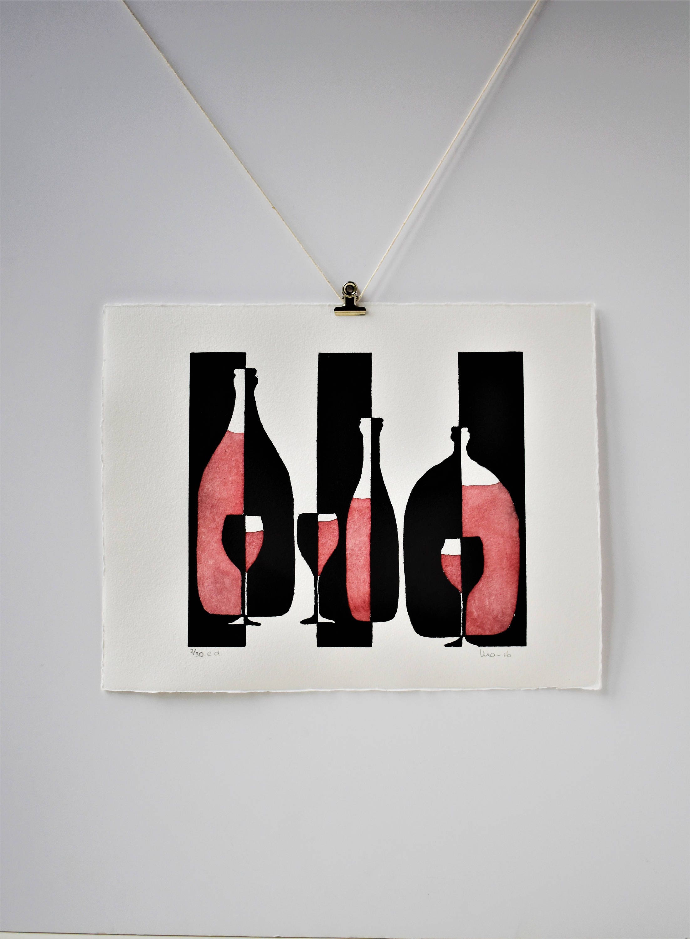 Black White Linocut, Food Art, Wine Art Print, Art for Wine Lover ...