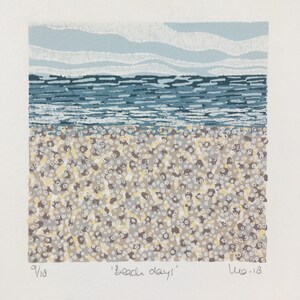 Original Print, Linocut Print, Sea Linocut, Beach Landscape, Abstract ...