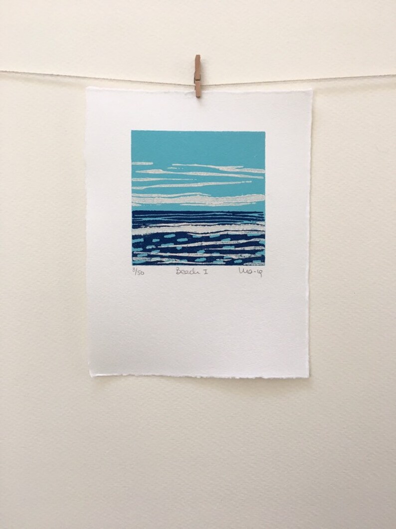 Original Linocut, Abstract Minimalist Print, Lino Print Beach Landscape ...