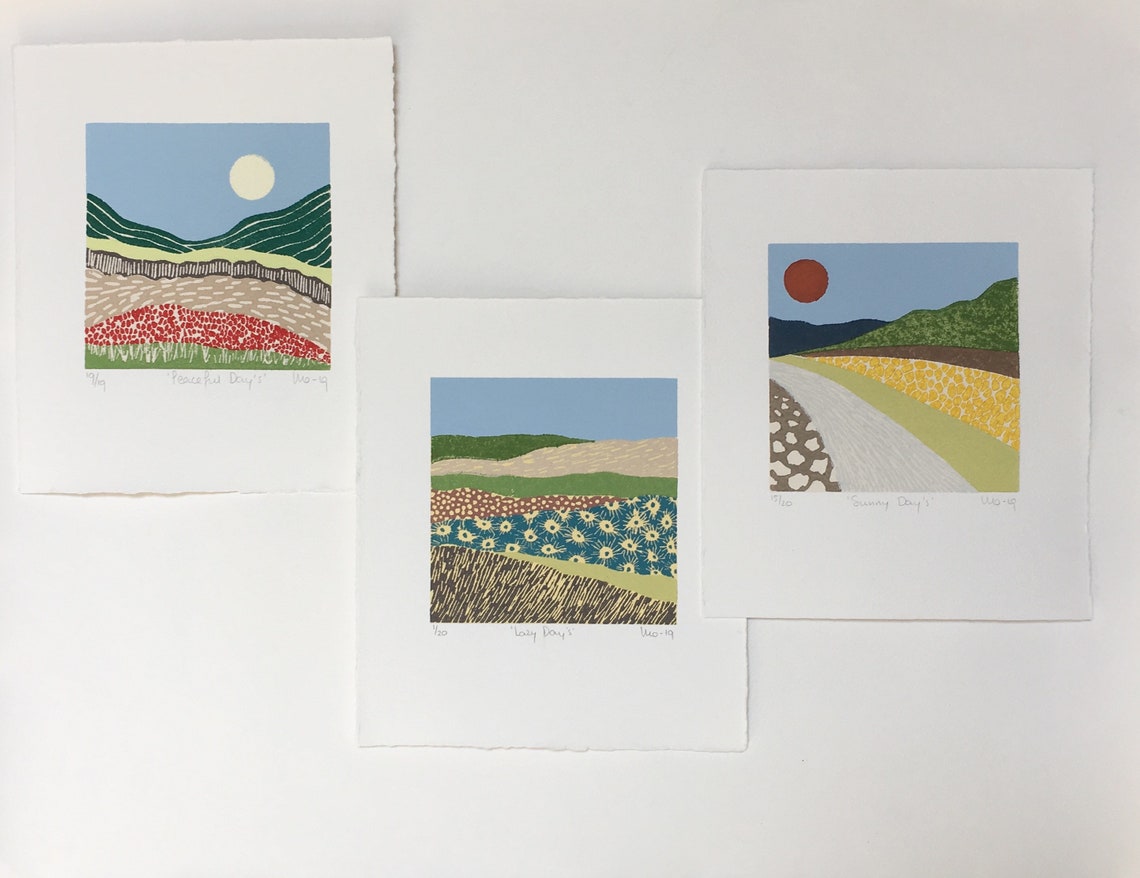 Linocut Flower Field Original Landscape Abstract Art Block | Etsy