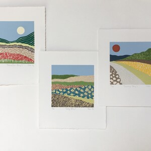 Linocut Flower Field, Original Landscape, Abstract Art, Block Print ...