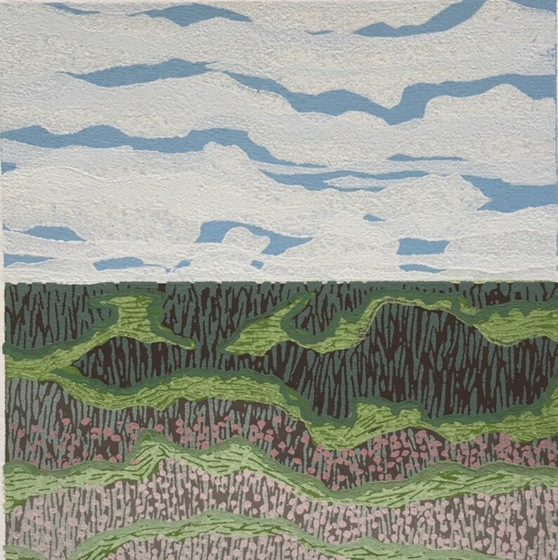 Linocut Art Print Modern Linocut Abstract Landscape | Etsy
