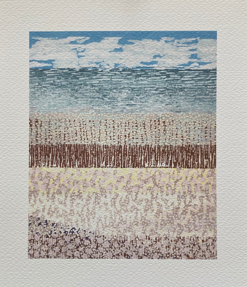 Sea Linocut Print, Abstract Landscape Print, Modern Print, Lino Print ...