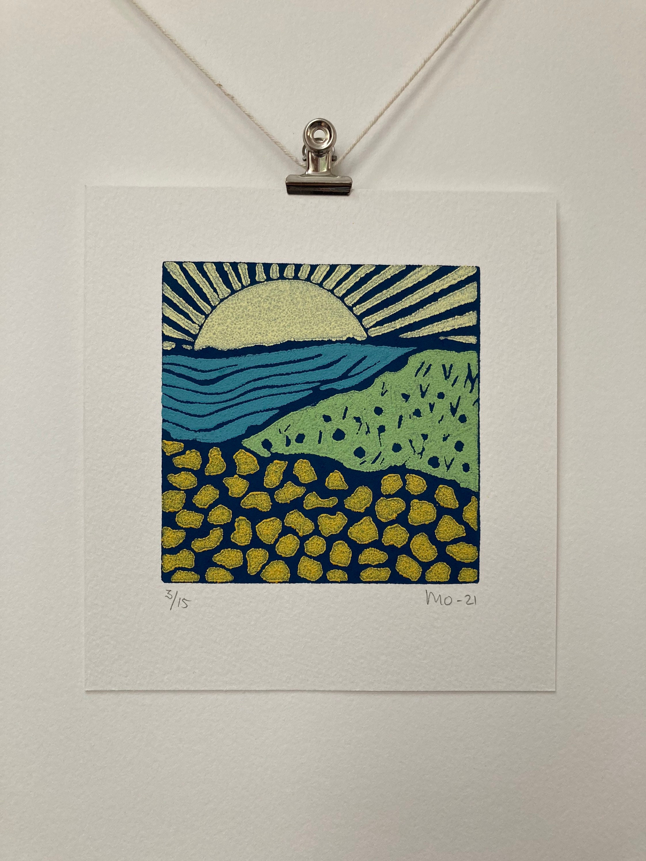 Lino Print Sunrise Art, Small Linocut Landscape, Sunset Art Print ...