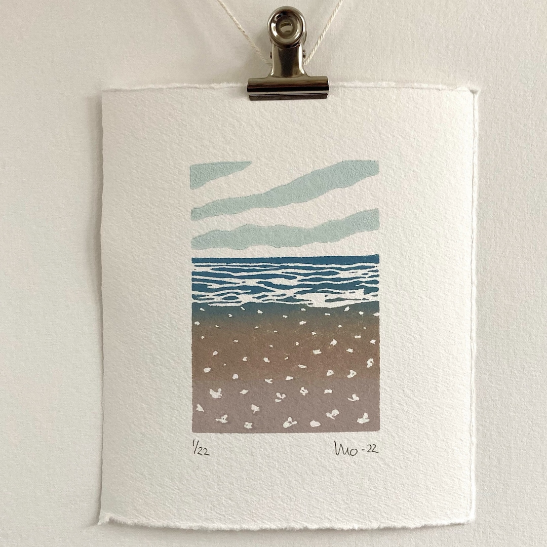 Small Original Linocut, Sea Landscape, Beach Print, Lino Print ...