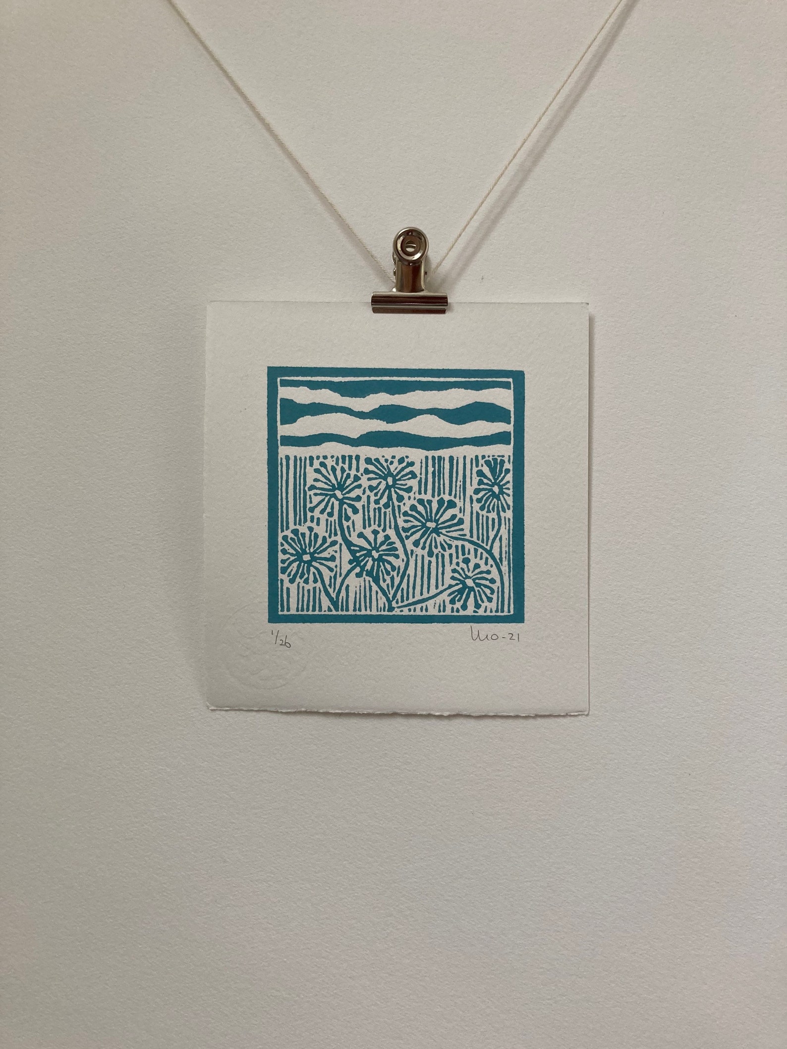 Small Linocut Blue Landscape Abstract Field Original Lino - Etsy