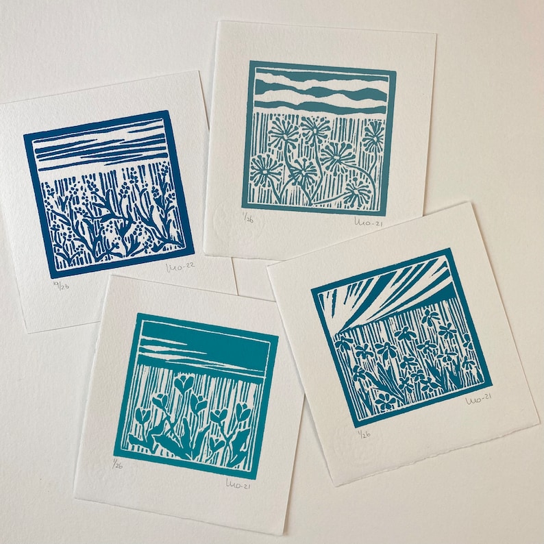 Original Linocut Small Lino Print Abstract Landscape - Etsy